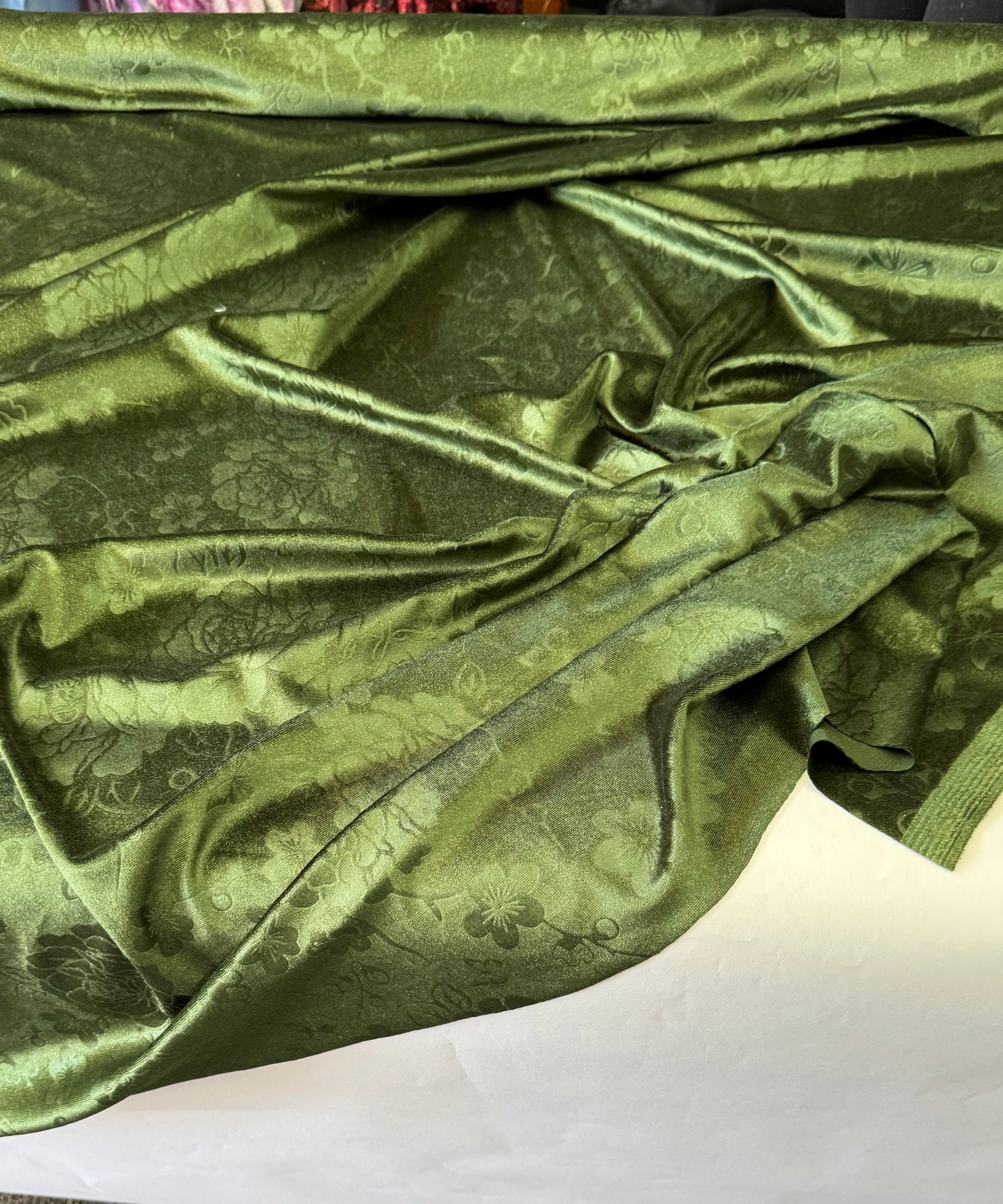 Sage Green Velvet Fabric, Stretch Floral Velvet Fabric by the Yard ...