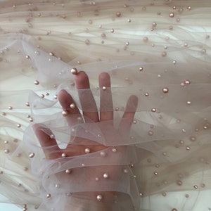 Pearl Tulle Fabric, Soft Tulle Lace Fabric With Pearls for Bridal Dress ...