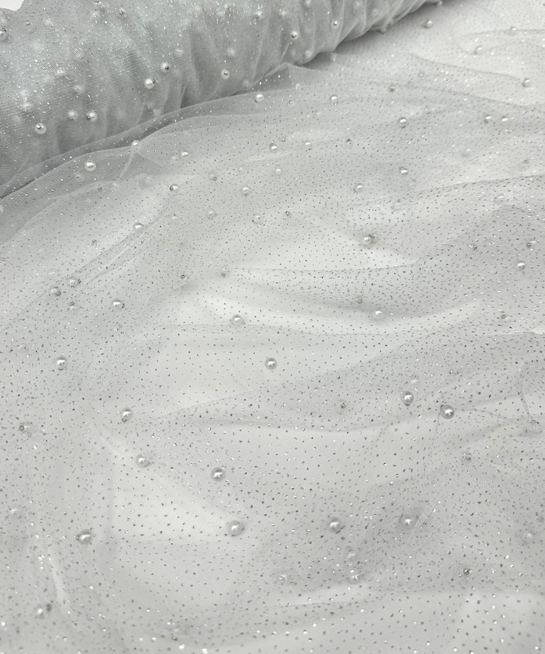 Off White Glitter Pearl Tulle Fabric, Silver Glitter Tulle Lace Fabric ...