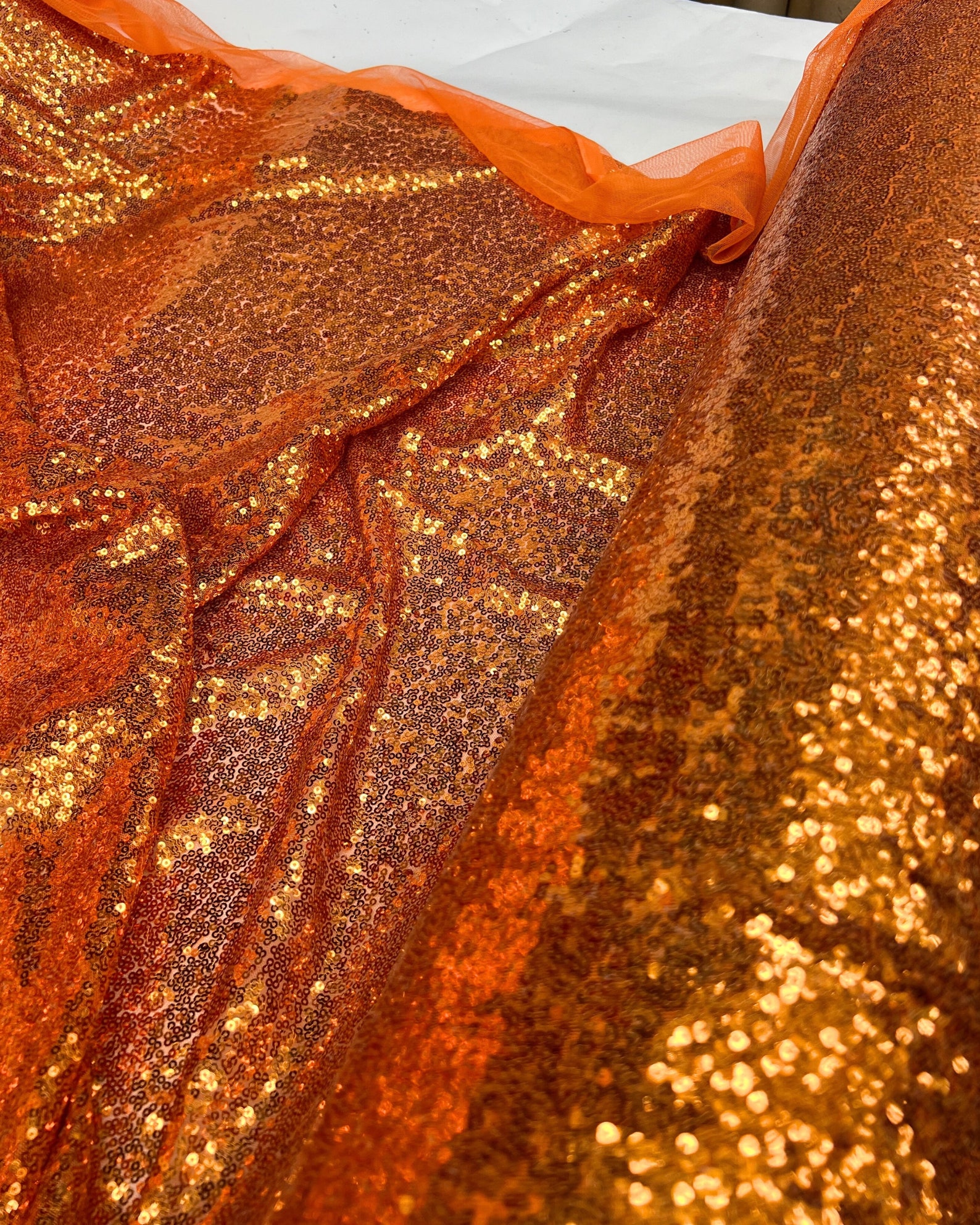 Iridescent Sequins on Mesh, Orange Sequin Fabric by the Yard, Orange ...