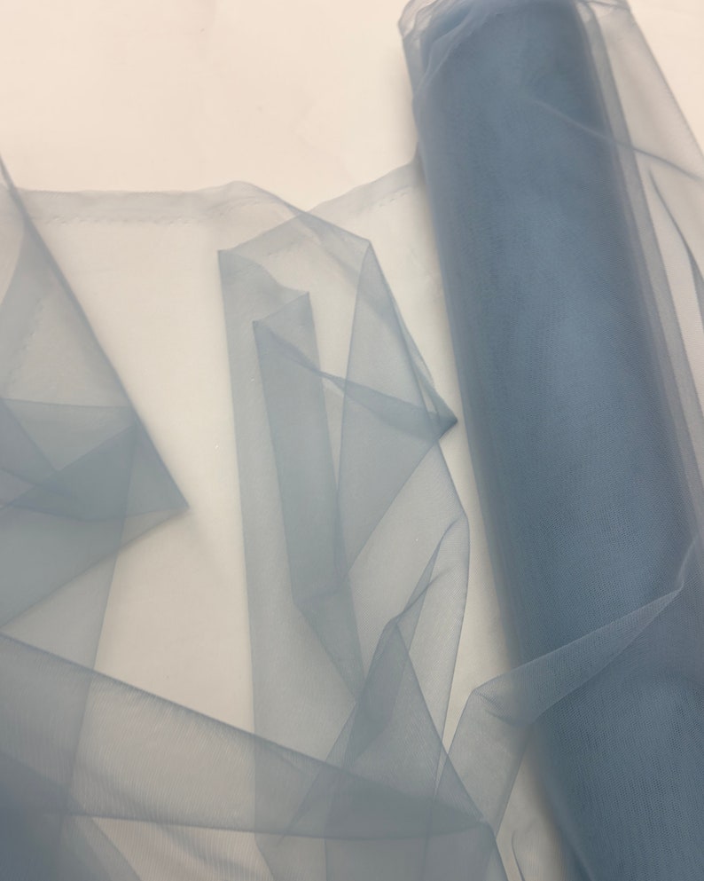 Dusty Blue Tulle Fabric by the Yard, Extra Soft and Matte Italian Tulle ...
