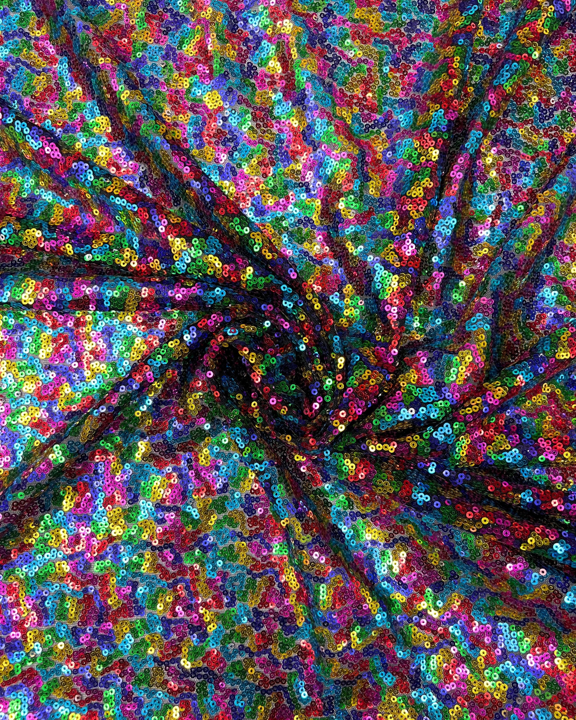 Rainbow Sequin Fabric by the Yard, Glitz Stretch Multicolor Sequins ...
