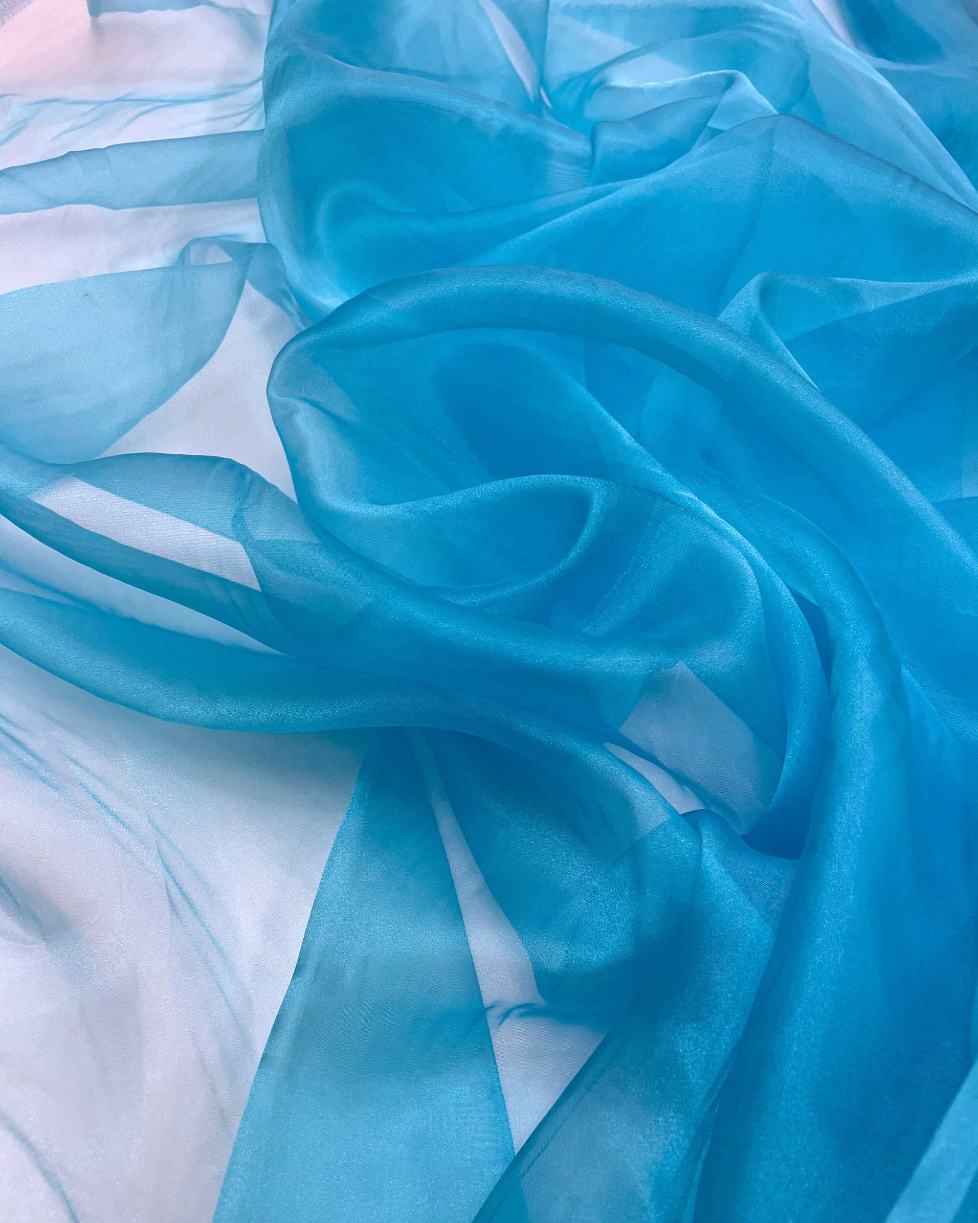 Turquoise Crystal Organza Fabric by the Yard, Aqua Blue Organza Fabric ...