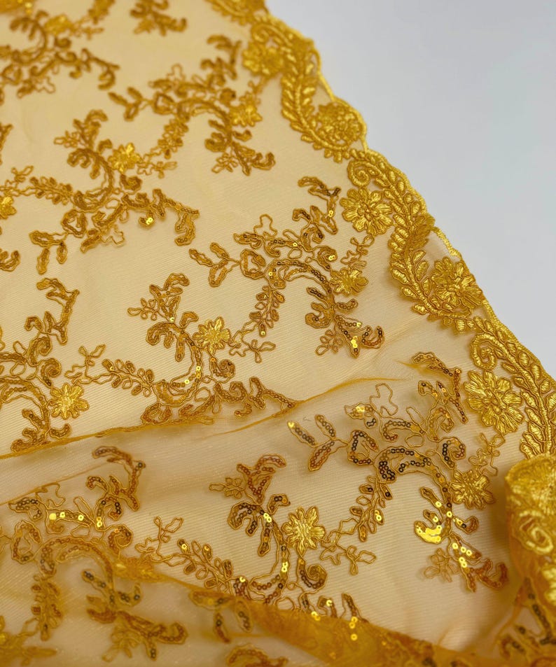 Yellow Floral Lace by the Yard, Embroidered Yellow Lace Fabric With ...
