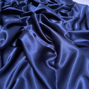 Navy Blue Silky Stretch Satin Fabric by the Yard, Navy Blue Stretch ...