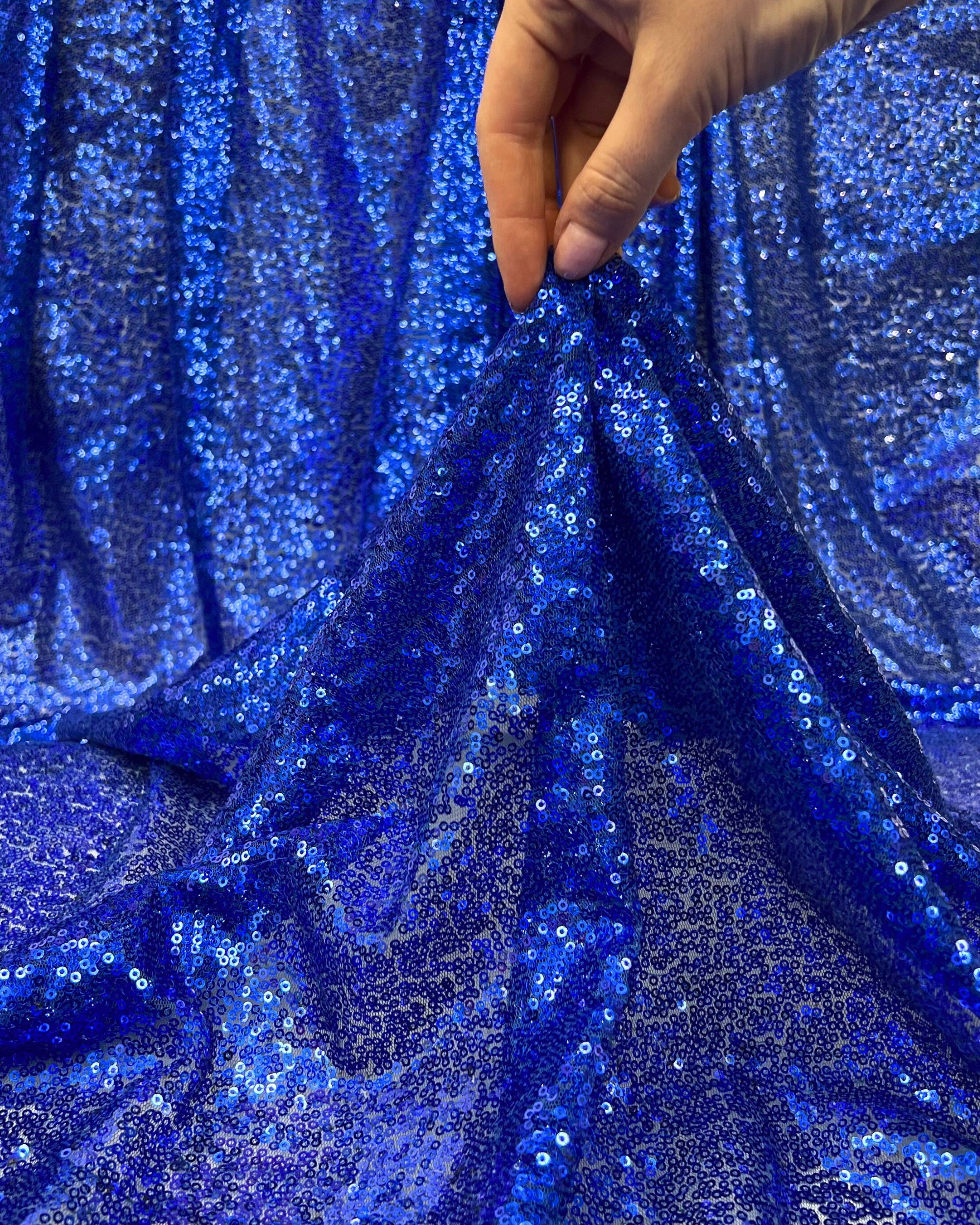 Iridescent Sequins on Mesh, Blue Sequin Fabric by the Yard, Blue ...