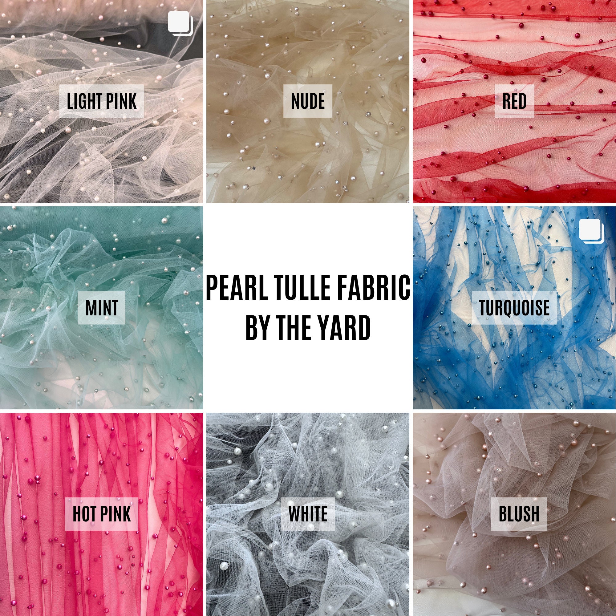 Pearl Tulle Fabric by the Yard, Soft Tulle Lace Fabric With Pearls for ...