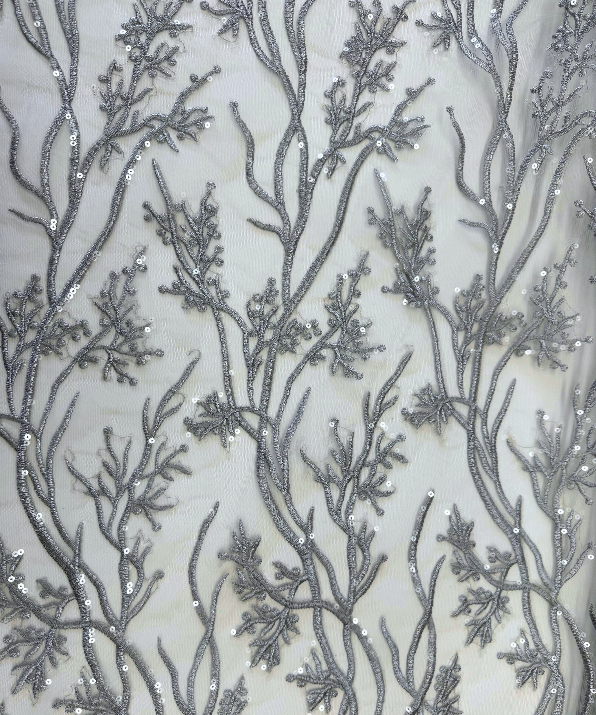 Silver Gray Lace Fabric, Silver Embroidery on Lace, Floral Embroidered ...