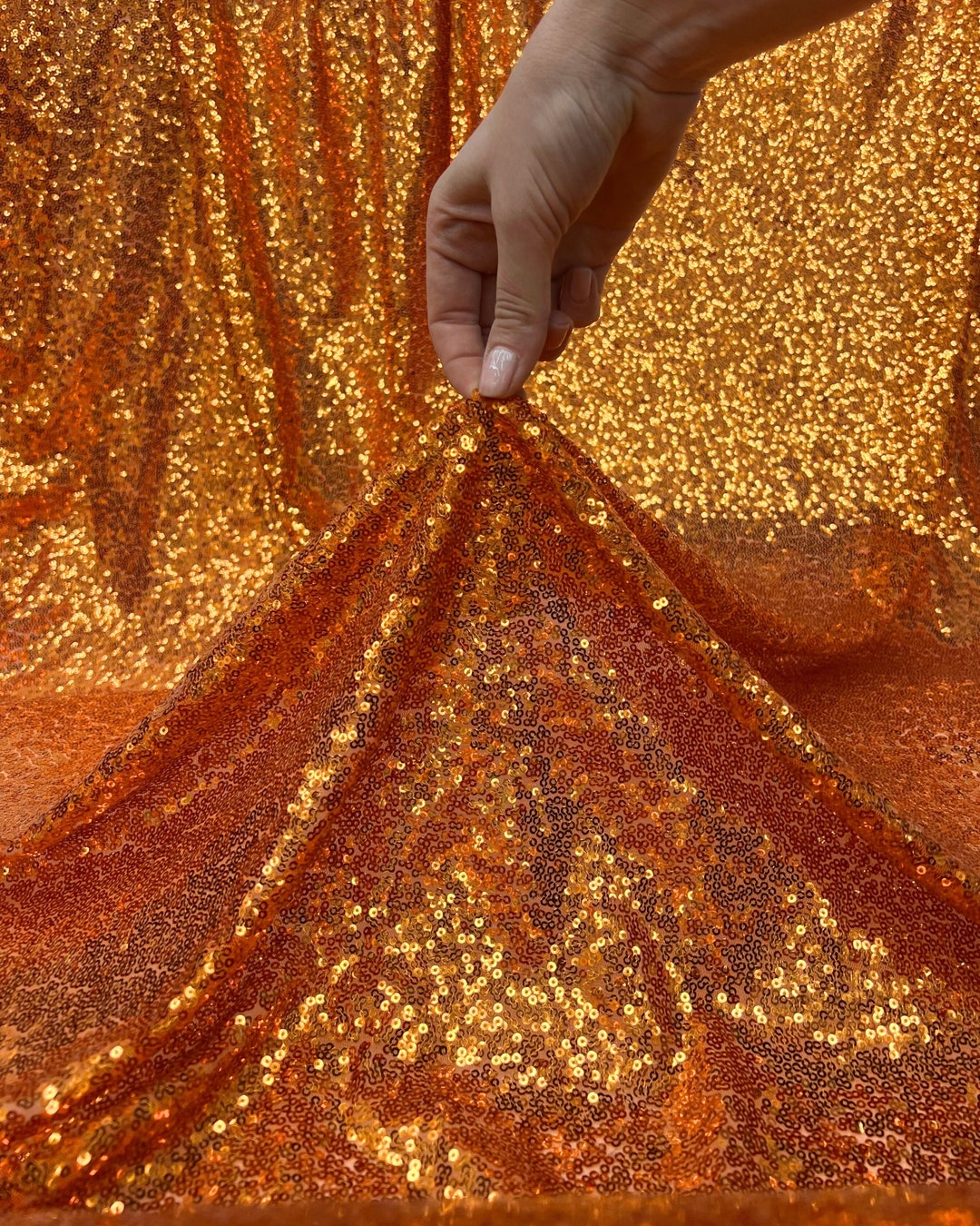 Iridescent Sequins on Mesh, Orange Sequin Fabric by the Yard, Orange ...