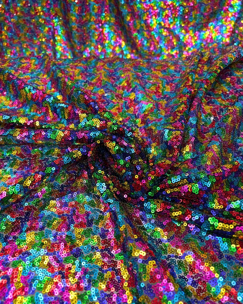 Rainbow Sequin Fabric by the Yard, Glitz Stretch Multicolor Sequins ...