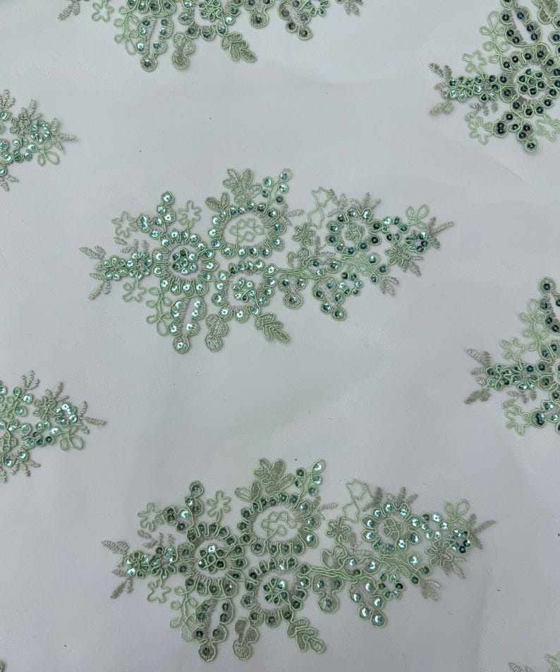 Sage Green Floral Lace by the Yard, Embroidered Sage Green Lace Fabric ...