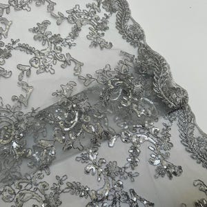 Metallic Silver Floral Lace by the Yard Embroidered Silver Lace Fabric ...