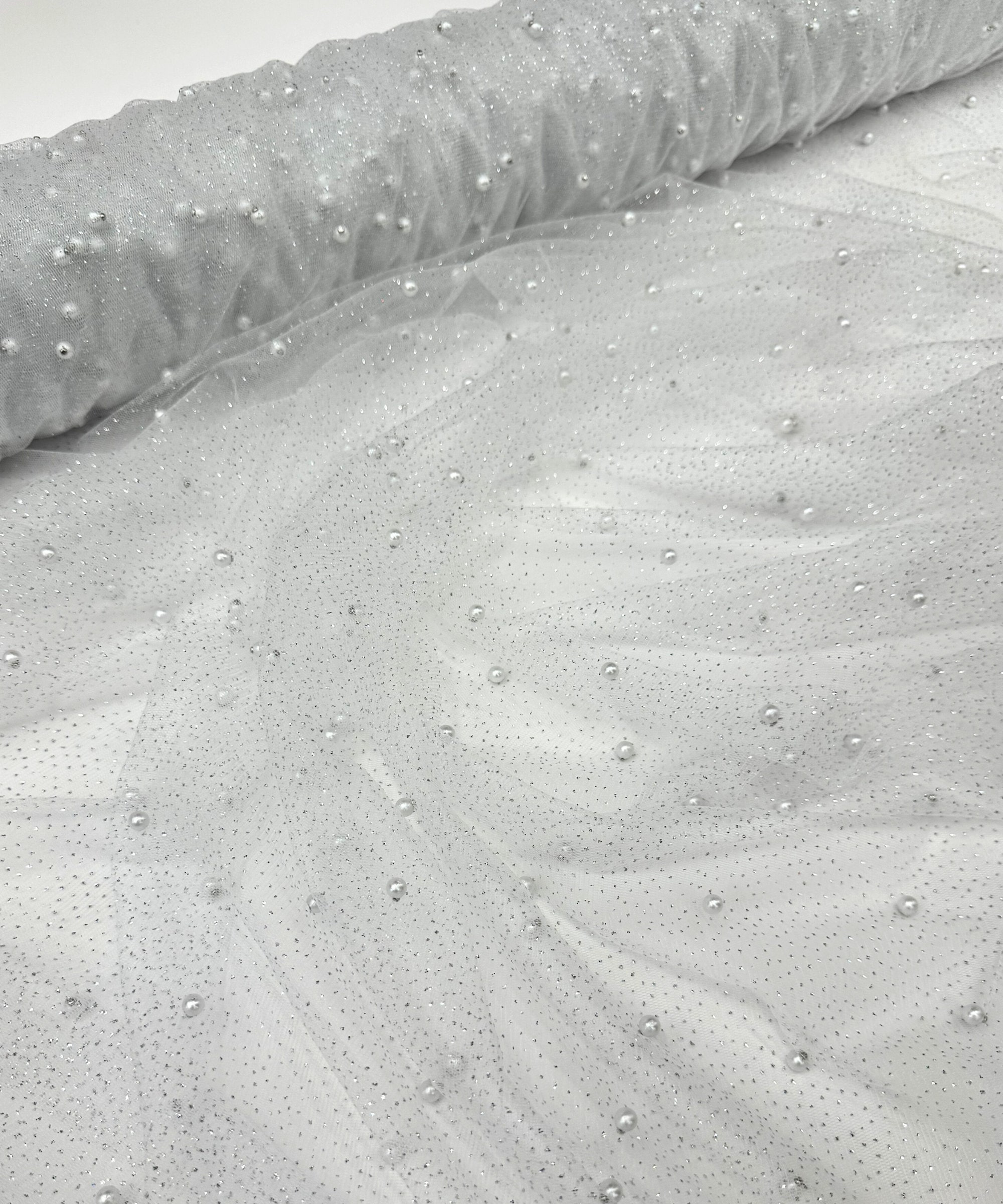 Off White Glitter Pearl Tulle Fabric, Silver Glitter Tulle Lace Fabric ...