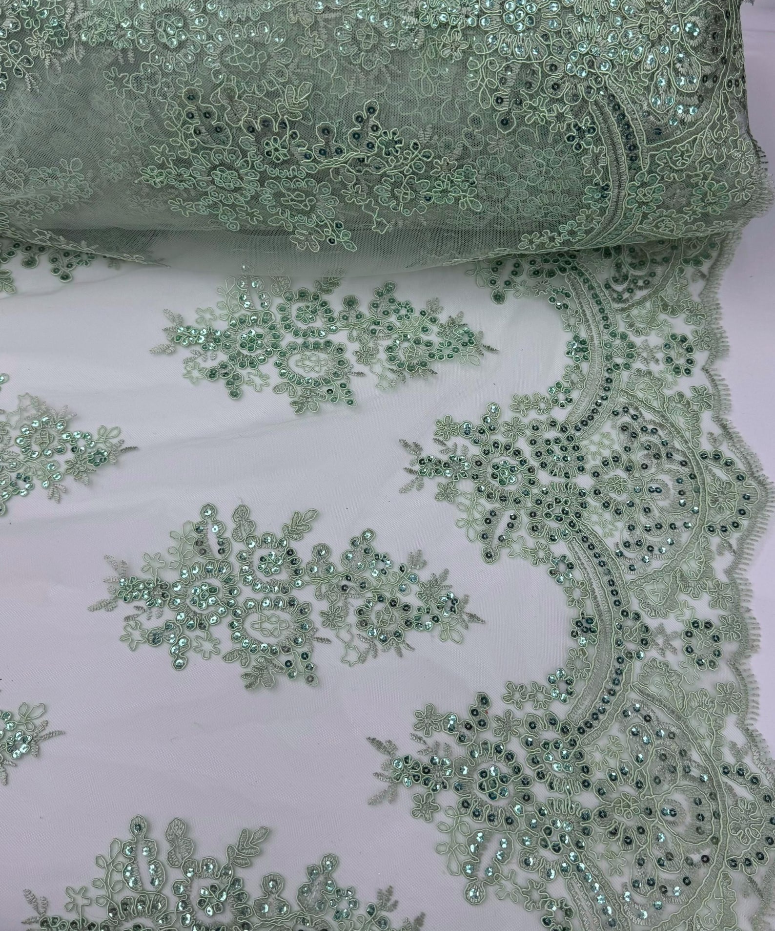 Sage Green Floral Lace by the Yard, Embroidered Sage Green Lace Fabric ...