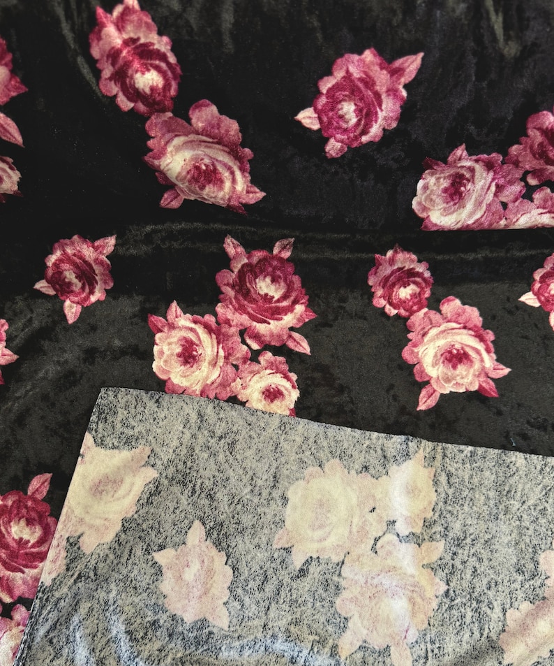 Floral Print Velvet Fabric, Stretch Floral Crushed Velvet Fabric by the ...