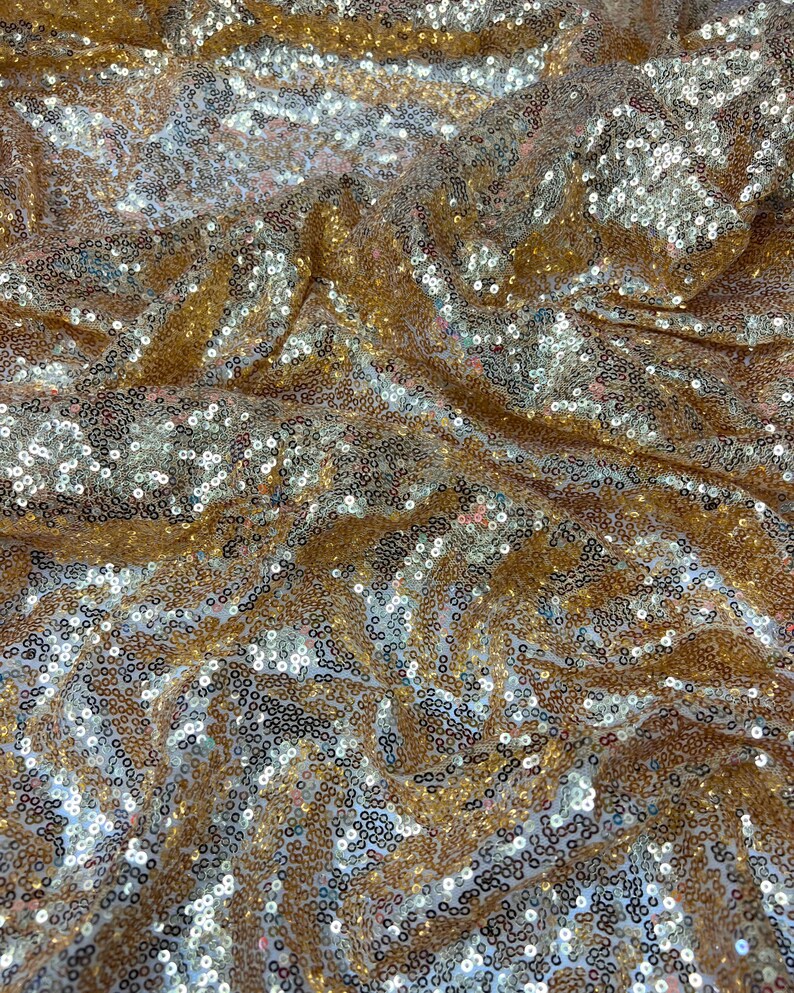 Gold Sequin Fabric by the Yard, Glitz Stretch Gold Sequins Fabric ...