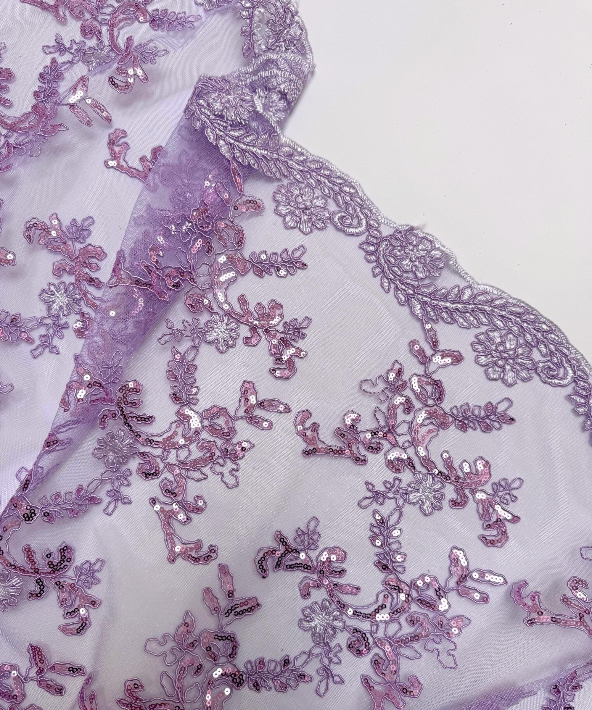 Lavender Floral Lace by the Yard, Embroidered Lavender Lace Fabric With ...