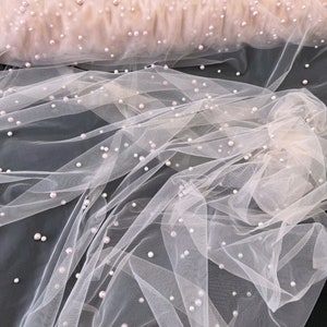 Pearl Tulle Fabric, Soft Tulle Lace Fabric With Pearls for Bridal Dress ...