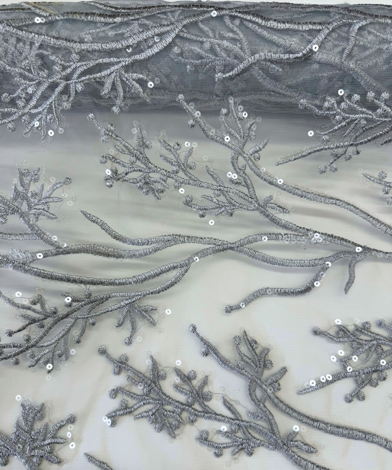 Silver Lace Fabric, Silver Embroidery on Lace, Floral Embroidered Lace ...