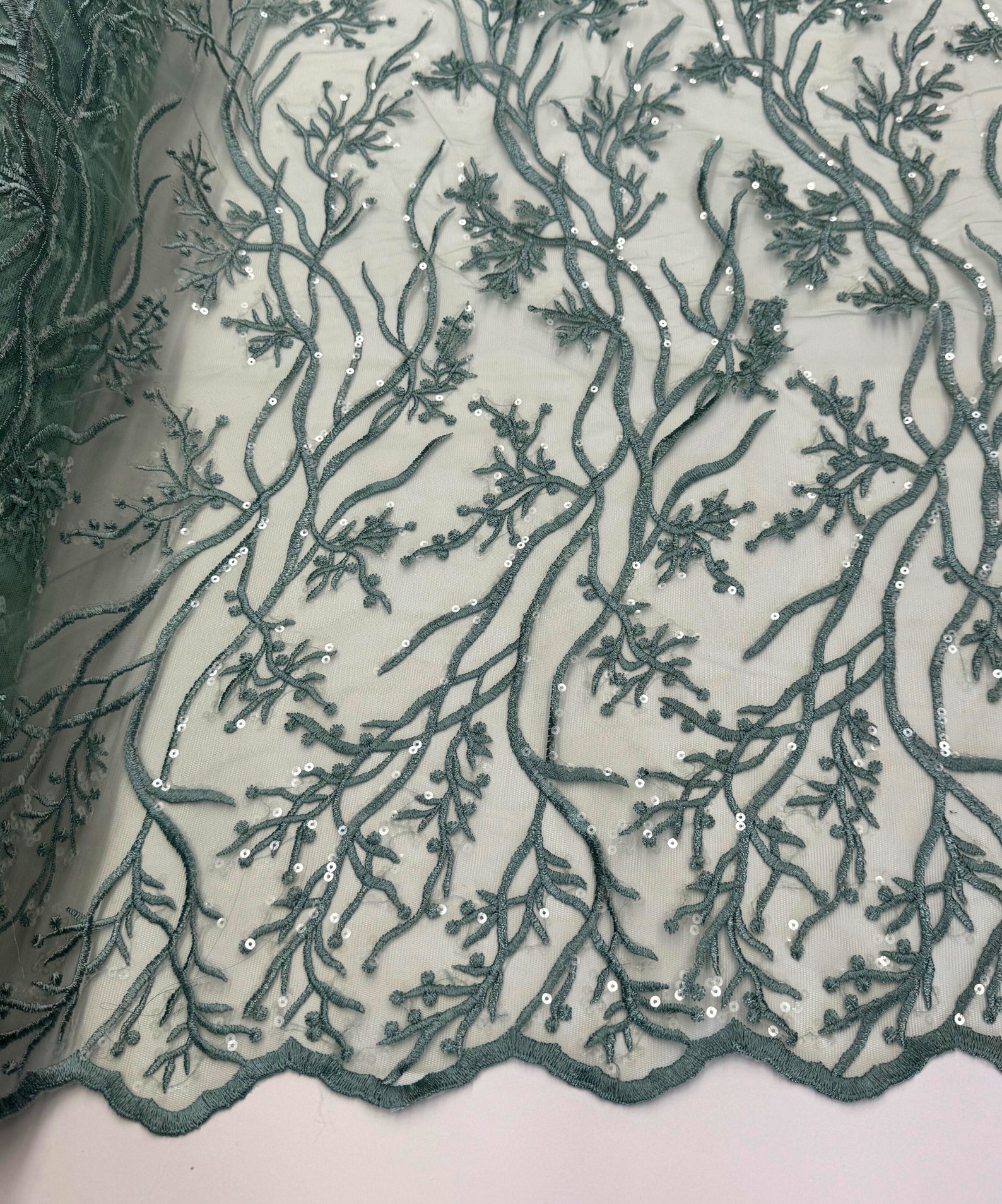 Mint Lace Fabric, Mint Embroidered Lace Fabric, Floral Embroidery With ...