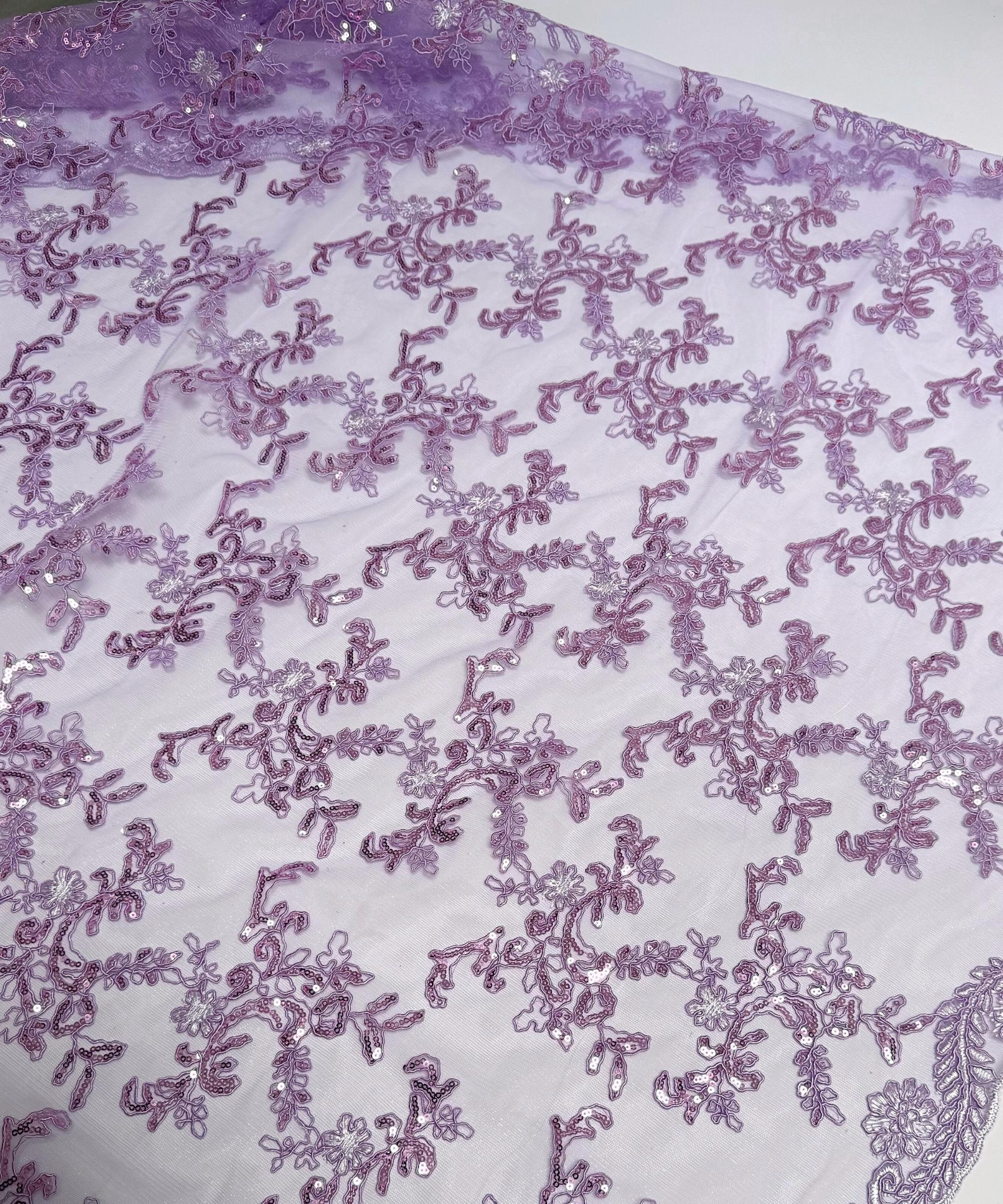 Lavender Floral Lace by the Yard, Embroidered Lavender Lace Fabric With ...