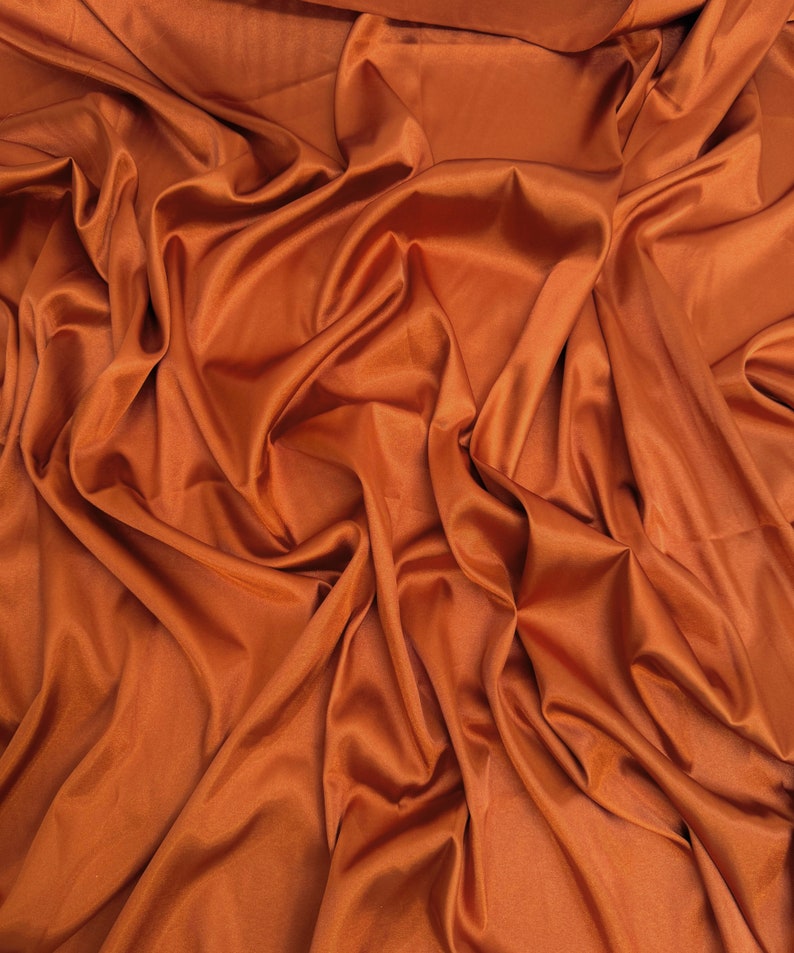Rust Silky Stretch Satin Fabric by the Yard, Rusty Copper Stretch ...