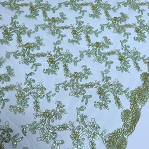 Floral Sage Green Lace Fabric by the Yard Sequined Embroidered on Sage ...