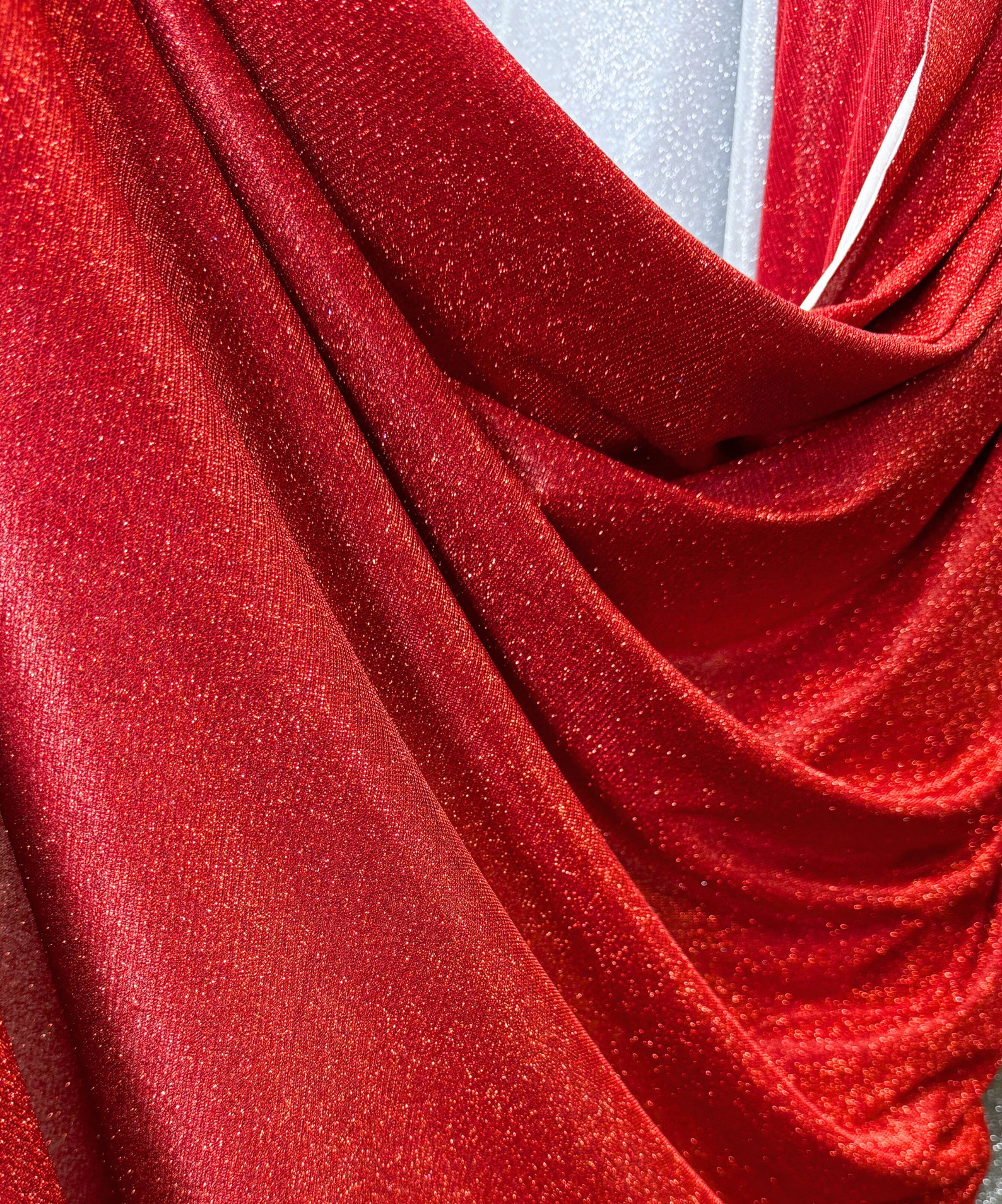 Red Lurex Glitter Fabric, Red Glitter Spandex Knit Fabric by the Yard ...