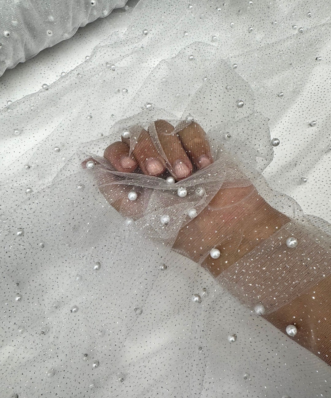 Off White Glitter Pearl Tulle Fabric, Silver Glitter Tulle Lace Fabric ...