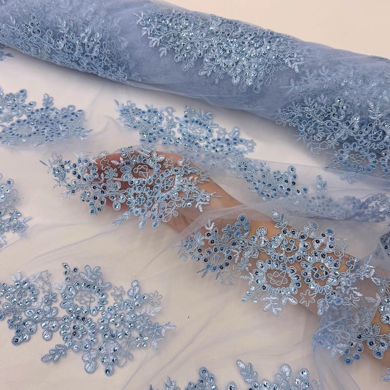 Blue Applique Lace Yard - Etsy