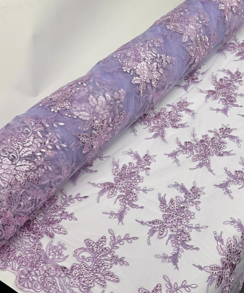 Lilac Floral Lace by the Yard, Lilac Embroidered Lace Fabric With ...
