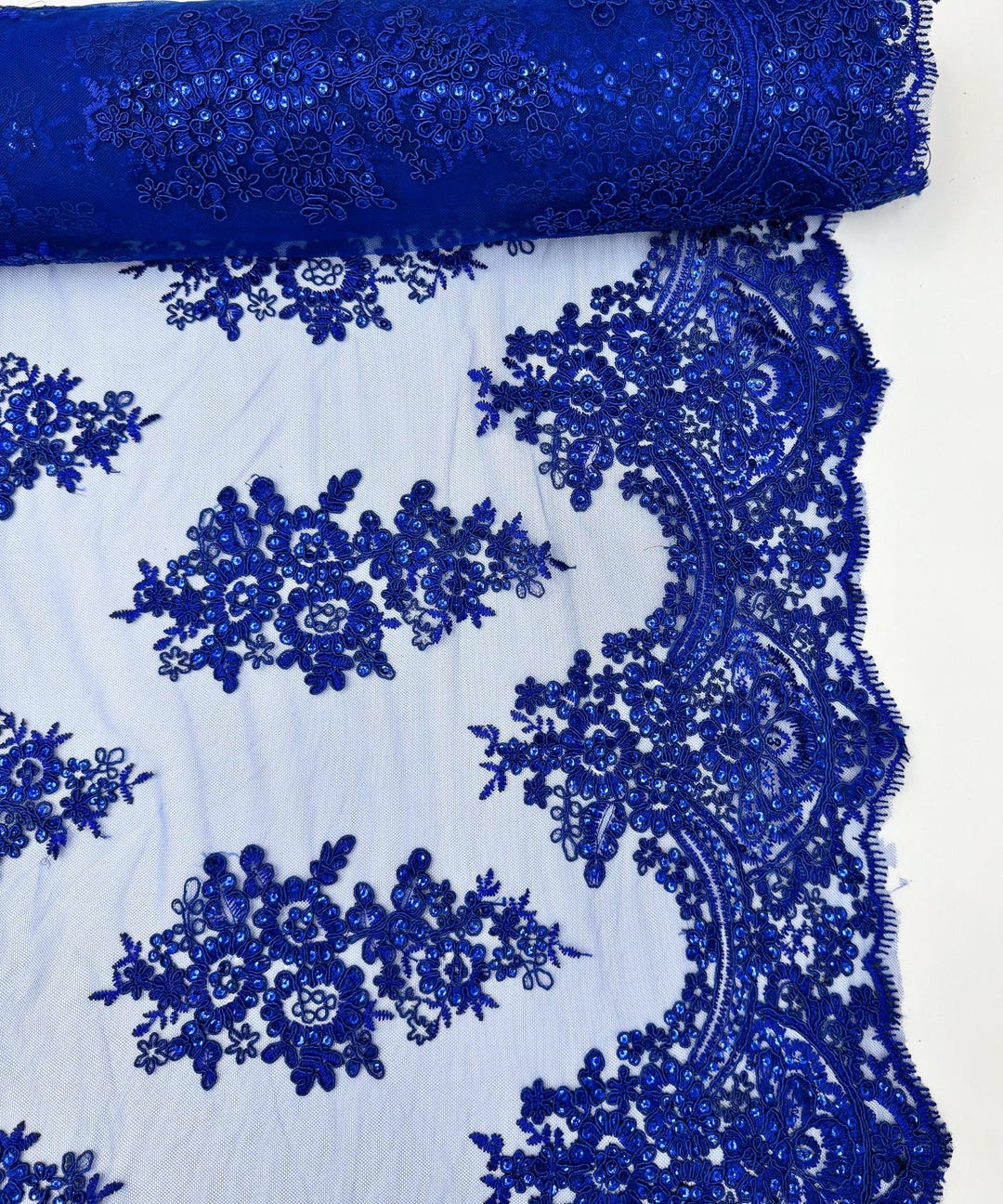 Royal Blue Floral Lace by the Yard, Embroidered Royal Blue Lace Fabric ...
