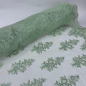 Sage Green Floral Lace by the Yard, Embroidered Sage Green Lace Fabric ...