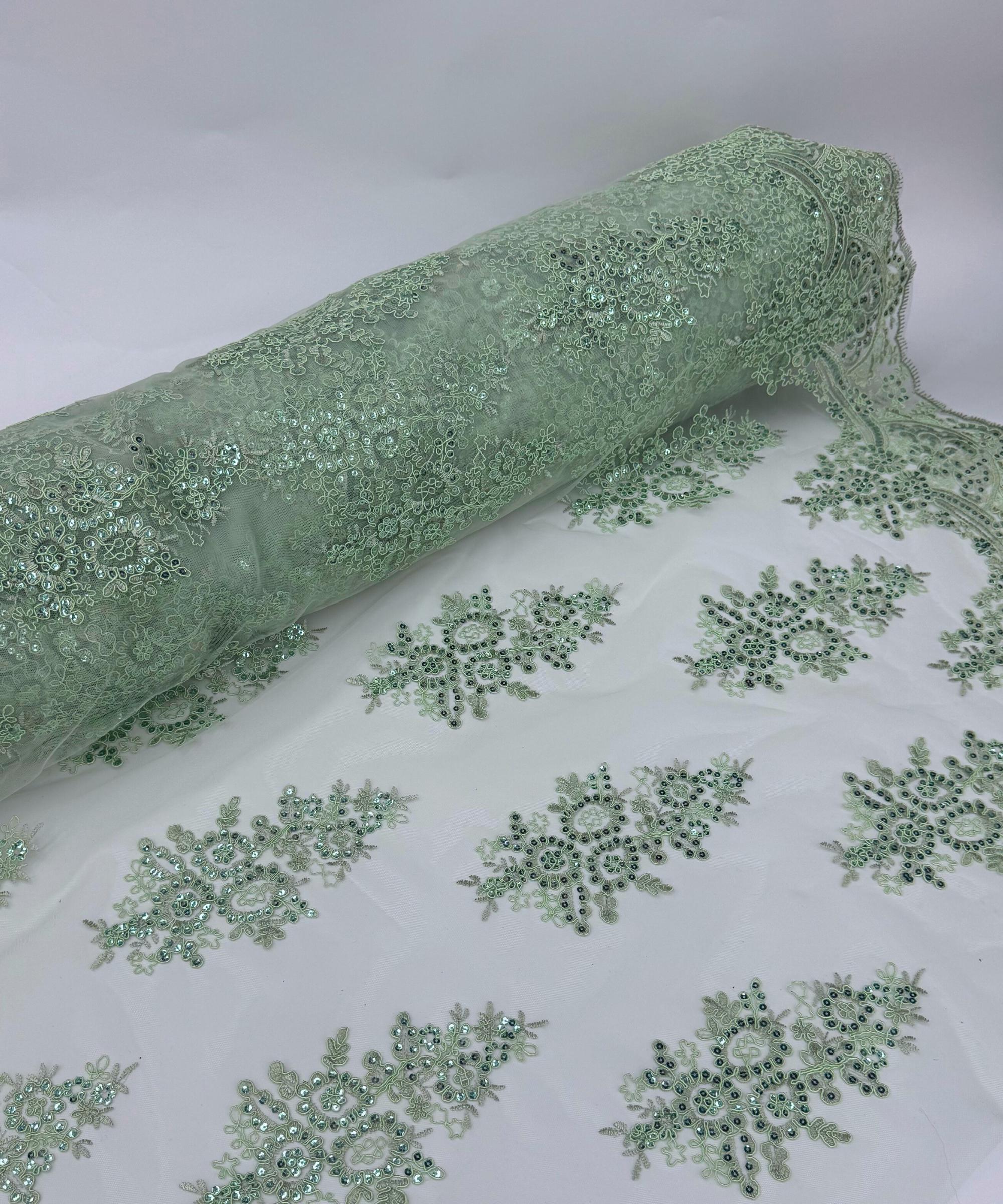 Sage Green Floral Lace by the Yard, Embroidered Sage Green Lace Fabric ...