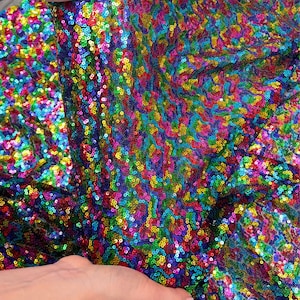 Rainbow Sequin Fabric by the Yard, Glitz Stretch Multicolor Sequins ...