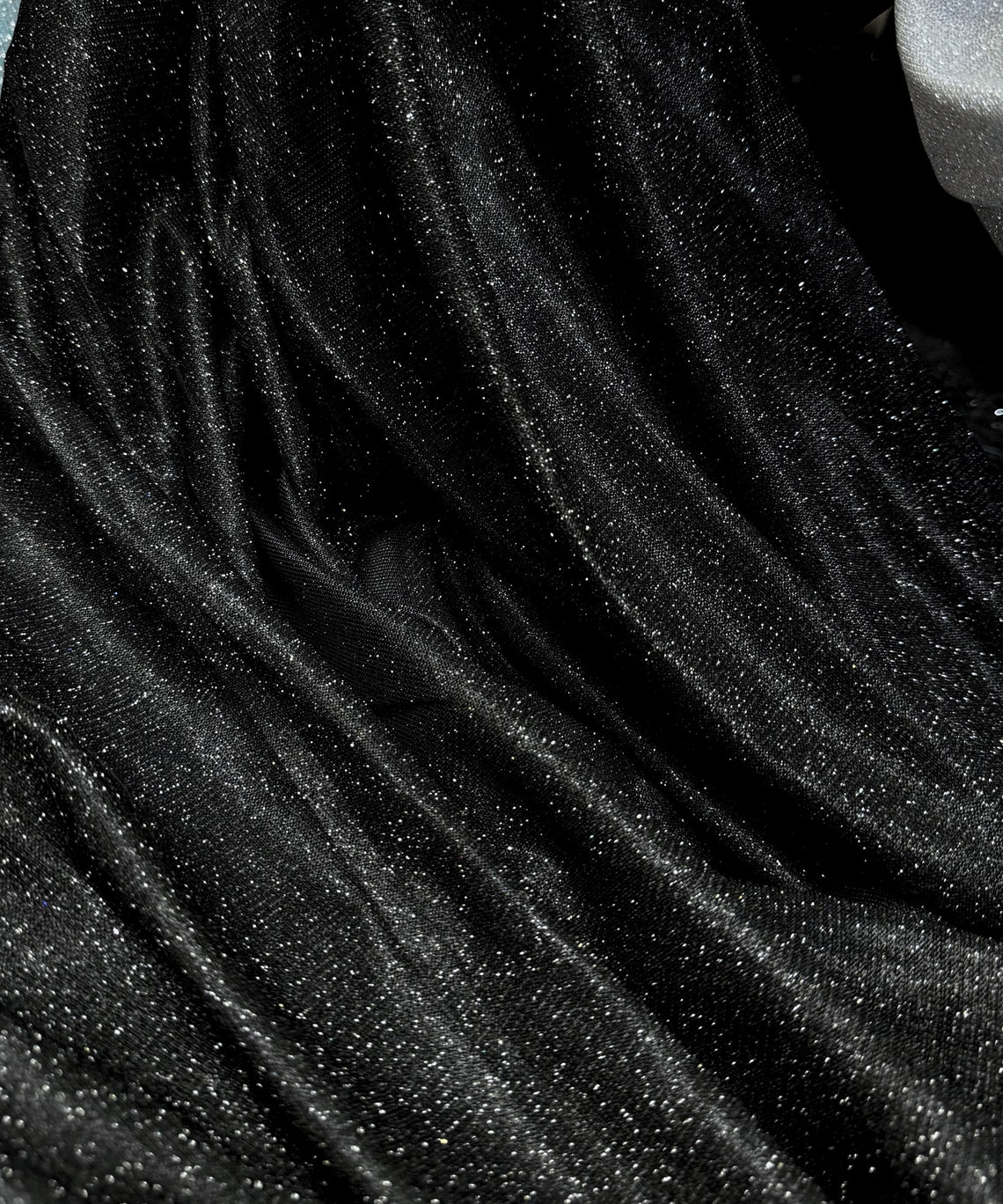 Black Lurex Glitter Fabric, Black Glitter Spandex Knit Fabric by the ...