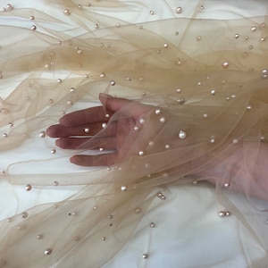 Pearl Tulle Fabric, Soft Tulle Lace Fabric With Pearls for Bridal Dress ...