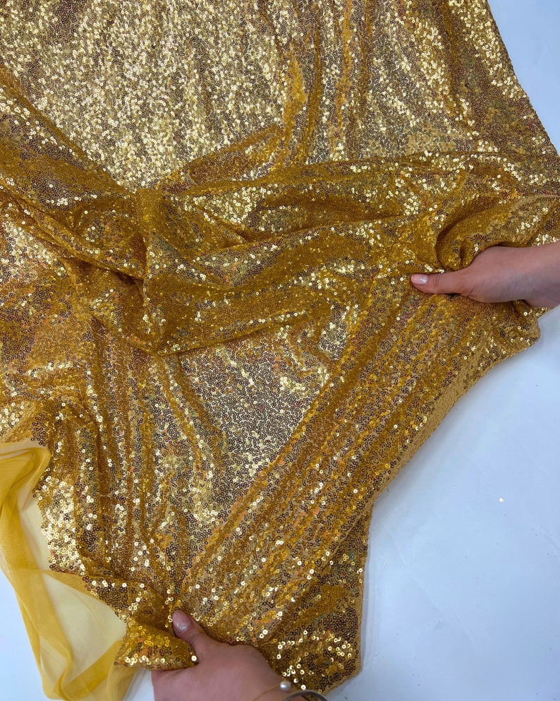 Gold Sequin Fabric by the Yard, Glitz Stretch Gold Sequins Fabric ...