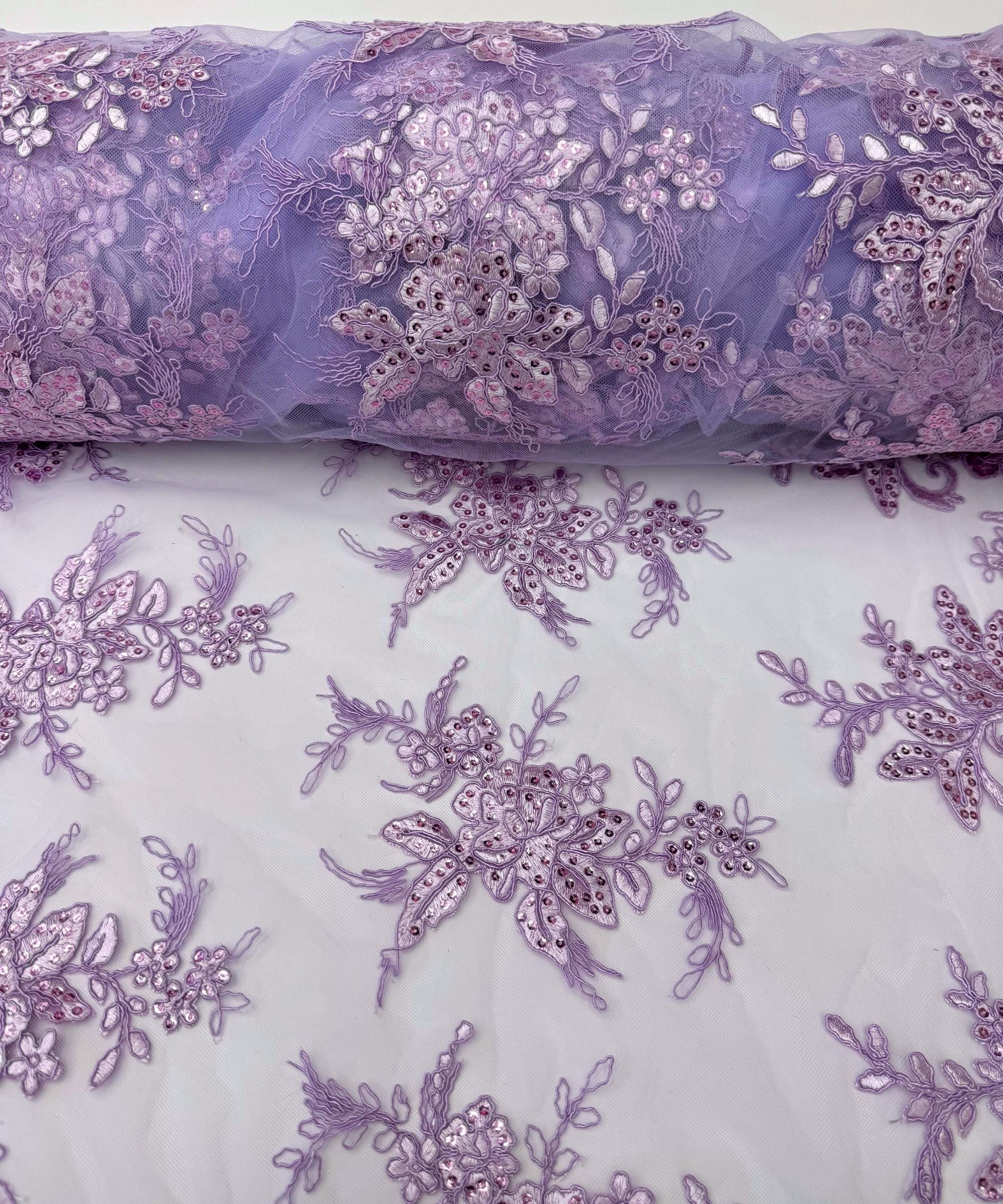 Lilac Floral Lace by the Yard, Lilac Embroidered Lace Fabric With ...