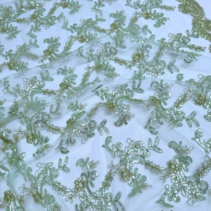 Floral Sage Green Lace Fabric by the Yard Sequined Embroidered on Sage ...