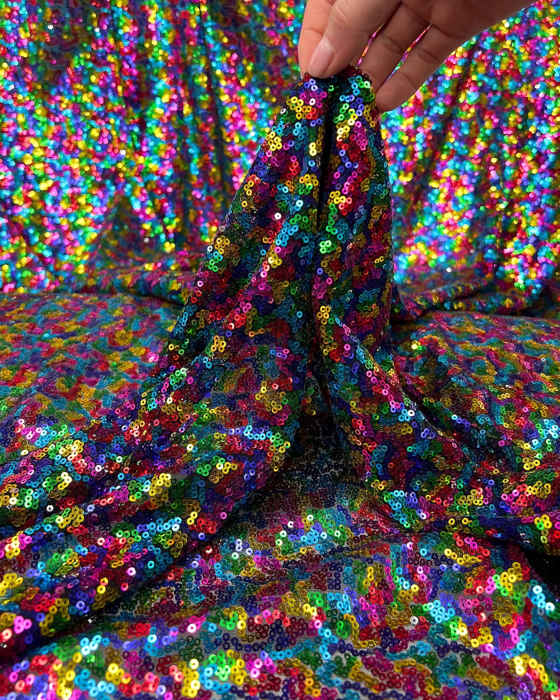 Rainbow Sequin Fabric by the Yard, Glitz Stretch Multicolor Sequins ...