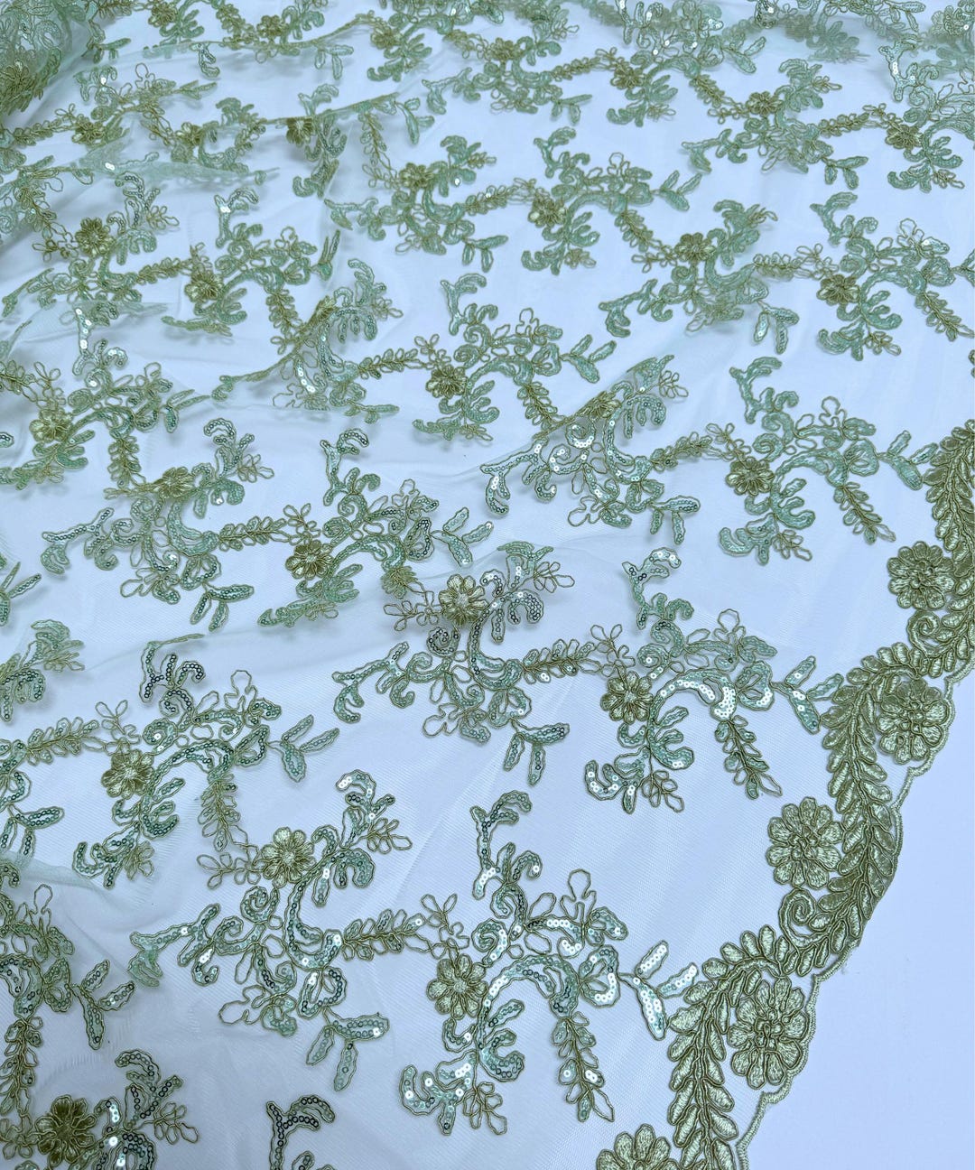 Sage Green Floral Lace by the Yard Embroidered Sage Green Lace Fabric ...