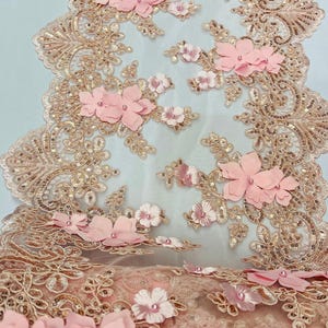 Blush Pink Beaded Lace Table Runner With Pearls and Sequins, 3D ...