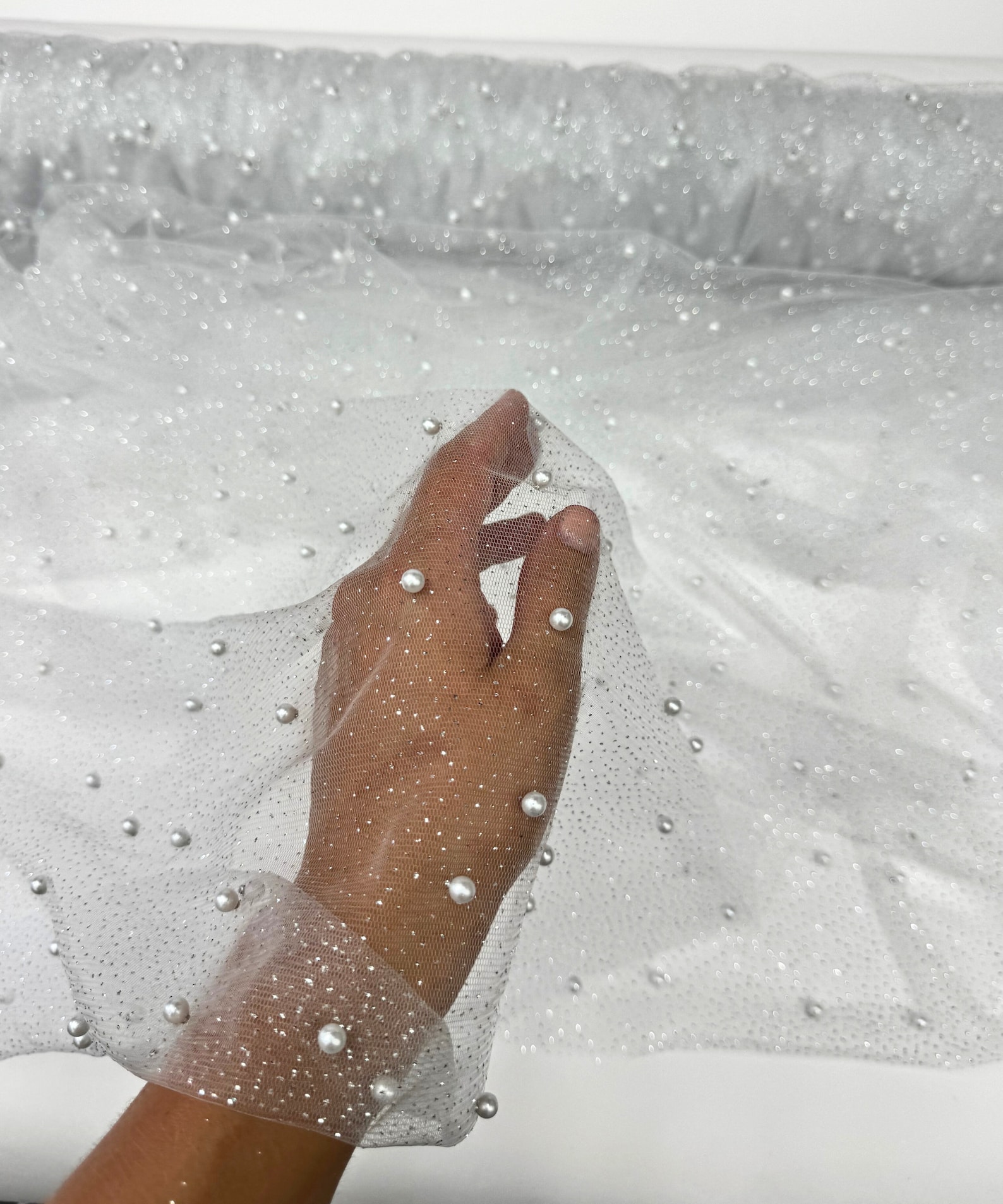 Off White Glitter Pearl Tulle Fabric, Silver Glitter Tulle Lace Fabric ...
