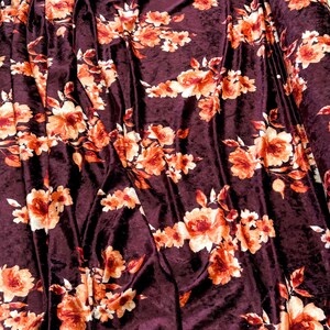 Floral Print Velvet Fabric Stretch Floral Velvet Fabric by the Yard ...