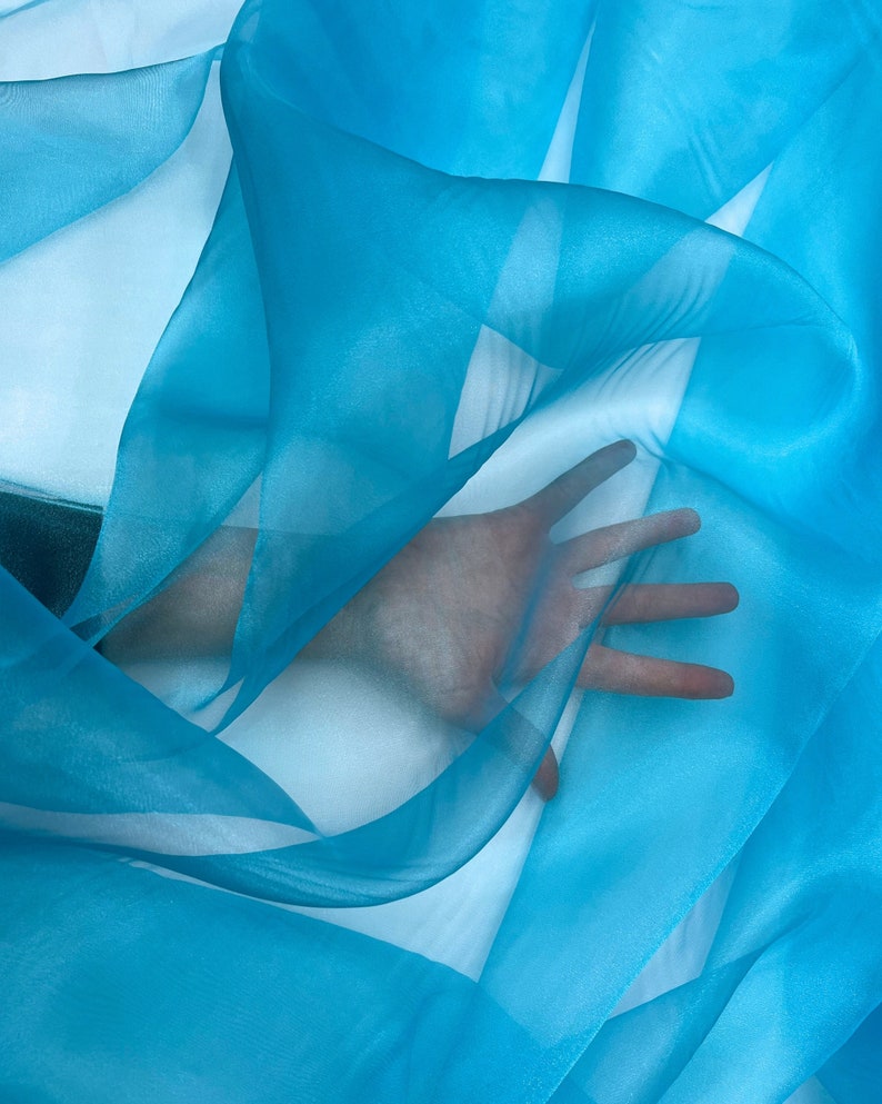 Turquoise Crystal Organza Fabric by the Yard, Aqua Blue Organza Fabric ...