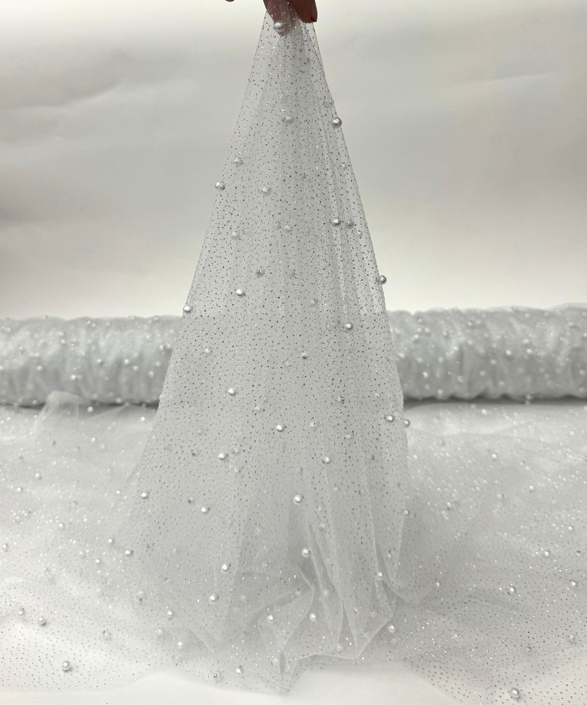 Off White Glitter Pearl Tulle Fabric, Silver Glitter Tulle Lace Fabric ...