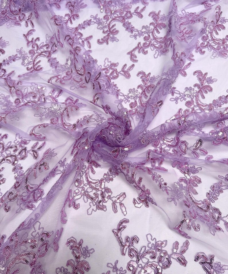 Lavender Floral Lace by the Yard, Embroidered Lavender Lace Fabric With ...