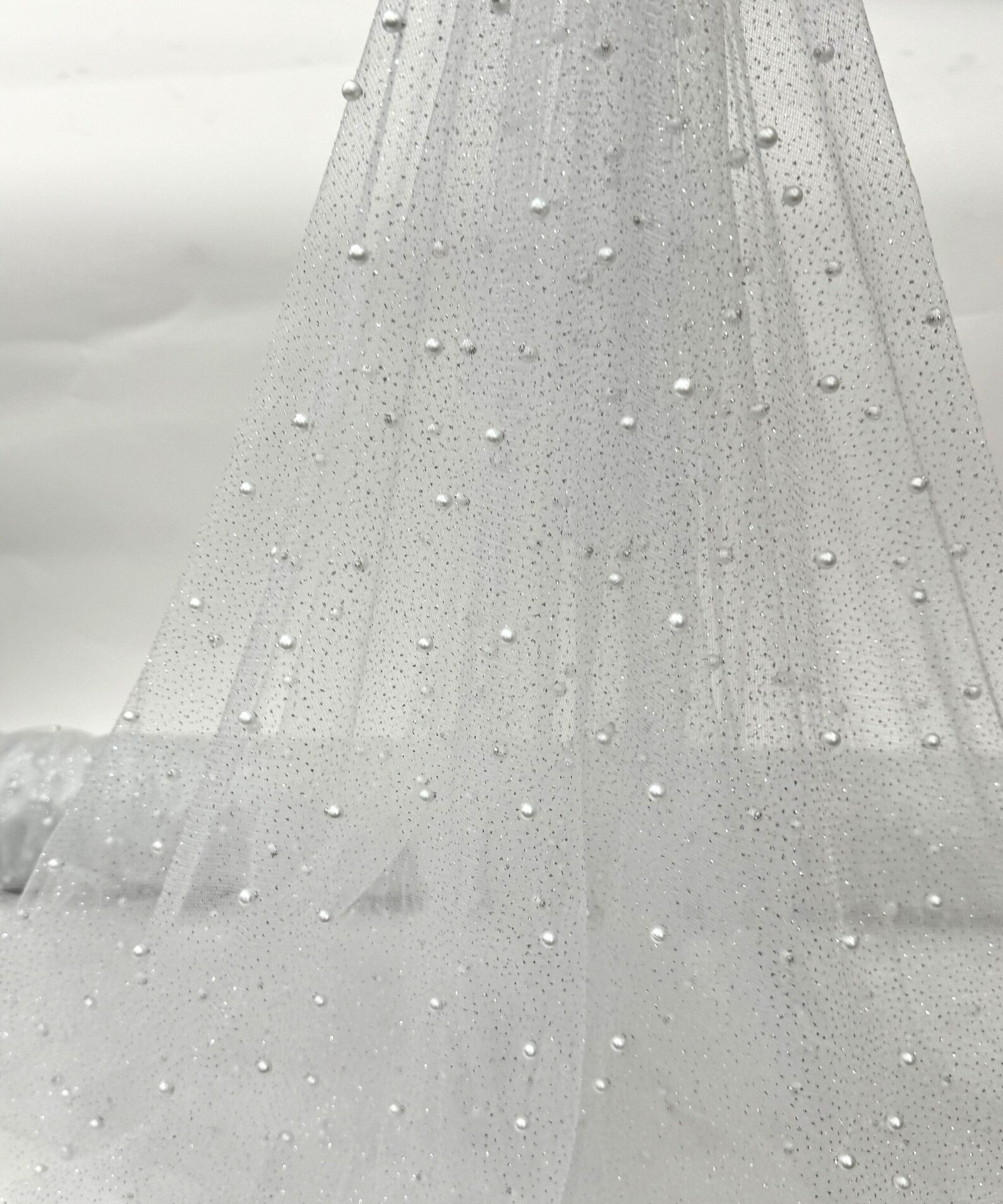 Off White Glitter Pearl Tulle Fabric, Silver Glitter Tulle Lace Fabric ...