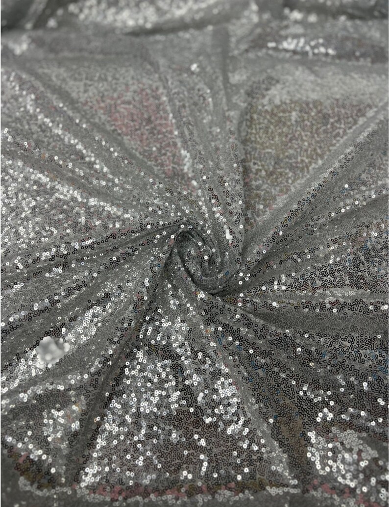 Silver Sequin Fabric by the Yard, Glitz Stretch Silver Sequins Fabric ...